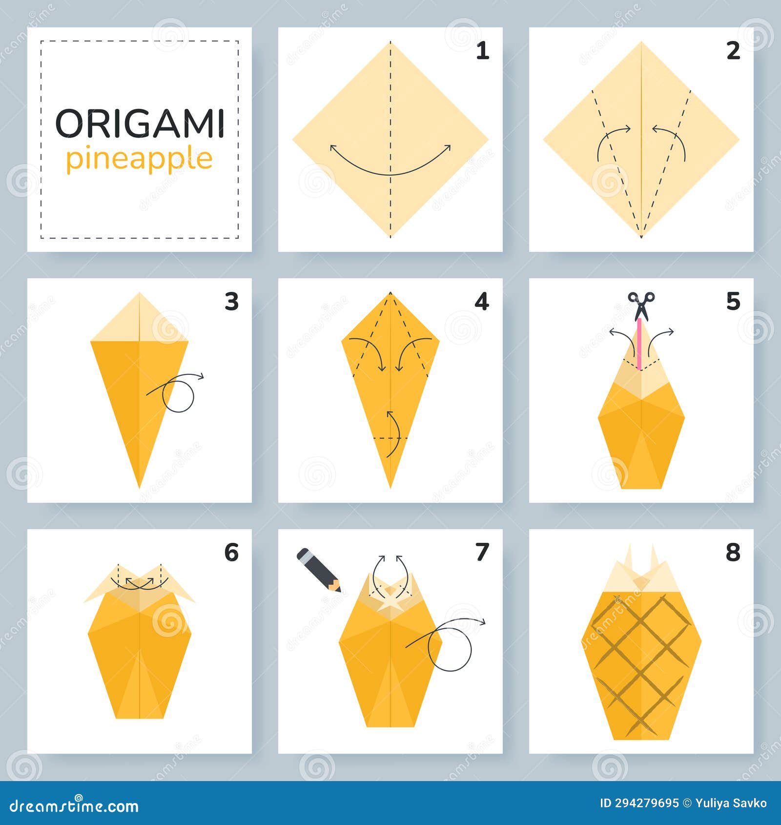 Origami Tutorial for Kids. Origami Cute Pineapple. Stock Vector ...
