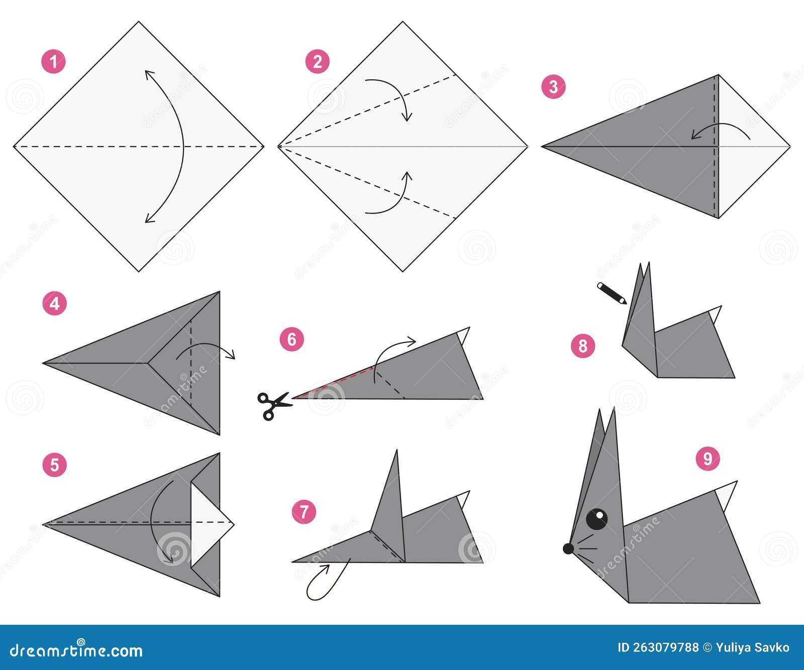 Origami Tutorial for Kids. Origami Cute Rabbit. Stock Vector ...
