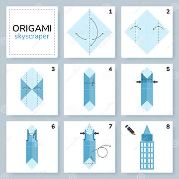 Origami Tutorial for Kids. Origami Cute Skyscraper Stock Vector ...