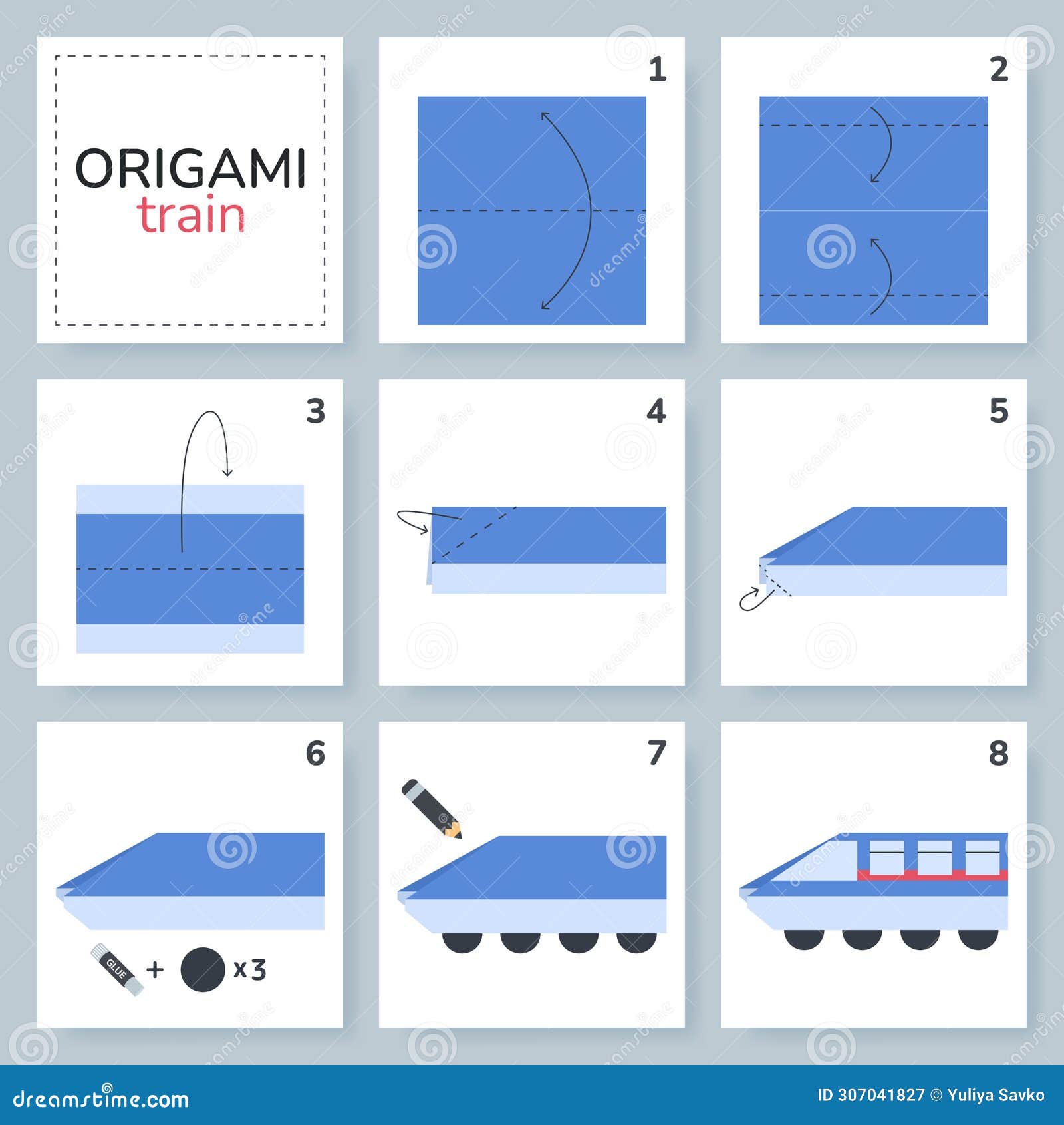 Origami Tutorial for Kids. Origami Cute Train. Stock Vector ...
