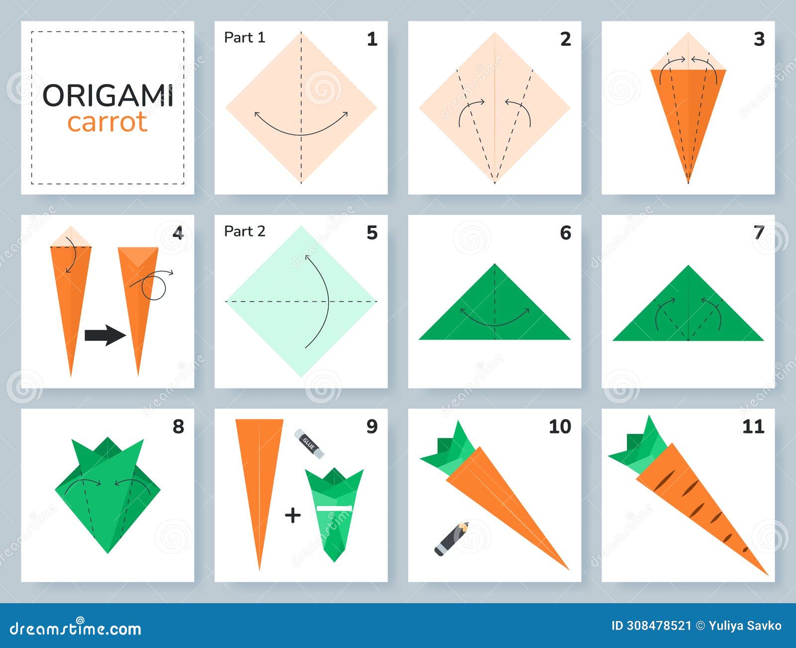 Origami Tutorial for Kids. Paper Carrot. Stock Illustration ...