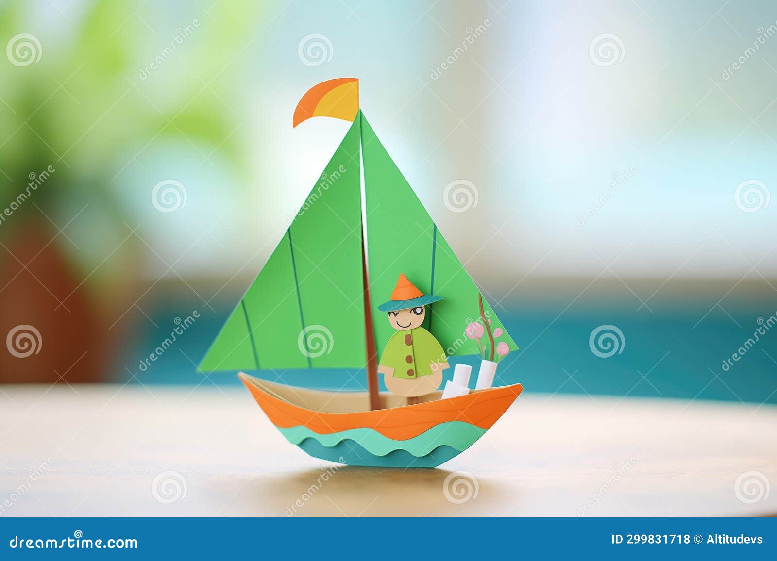 Origami Tutorial for Making Paper Sailboat with Green Paper Stock Photo ...