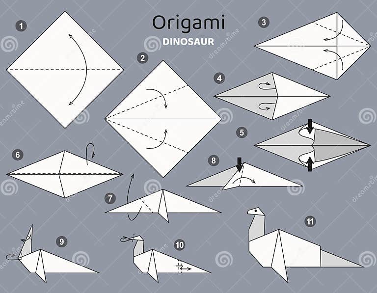 Origami Tutorial. Origami Scheme for Kids Dinosaur Stock Vector ...