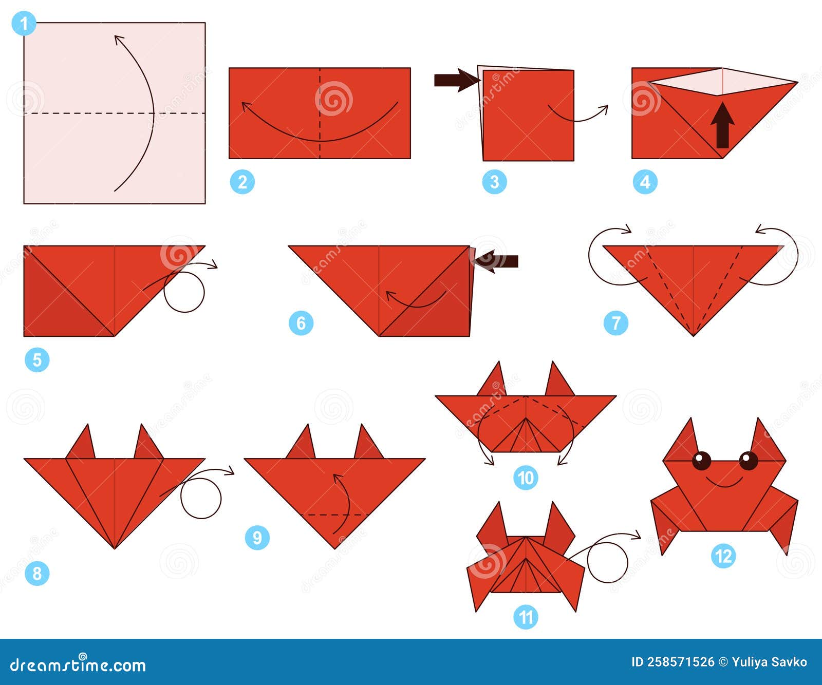 Origami Tutorial. Origami Scheme For Kids Crab. Vector Illustration ...