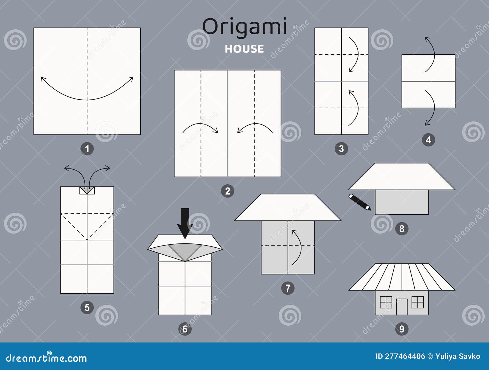 Origami Tutorial. Origami Scheme for Kids House Stock Vector ...