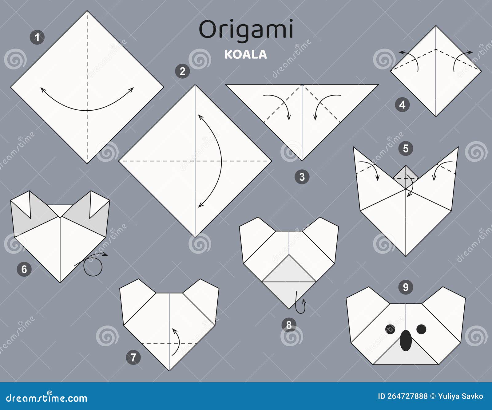 Origami Tutorial. Origami Scheme for Kids Koala. Stock Vector ...