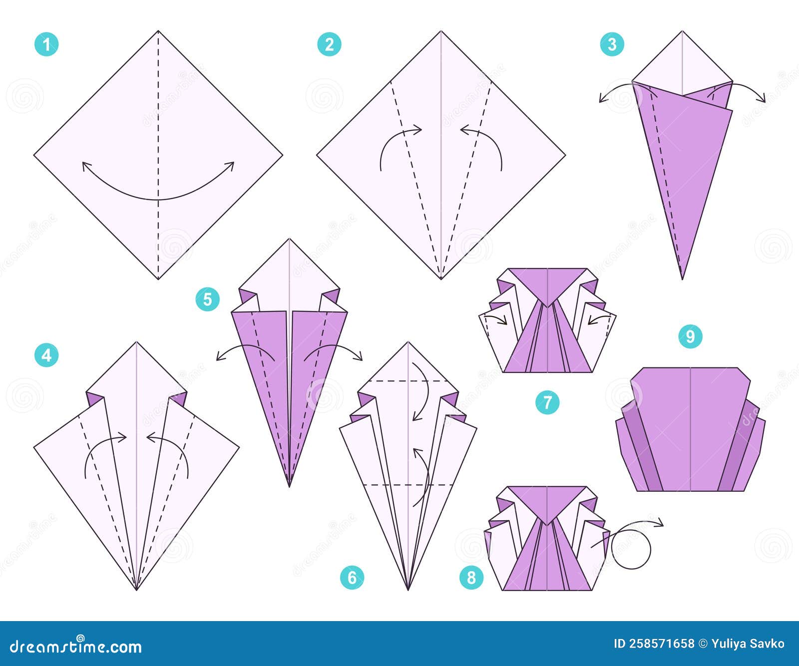 Origami Tutorial. Origami Scheme for Kids Shell. Stock Vector ...