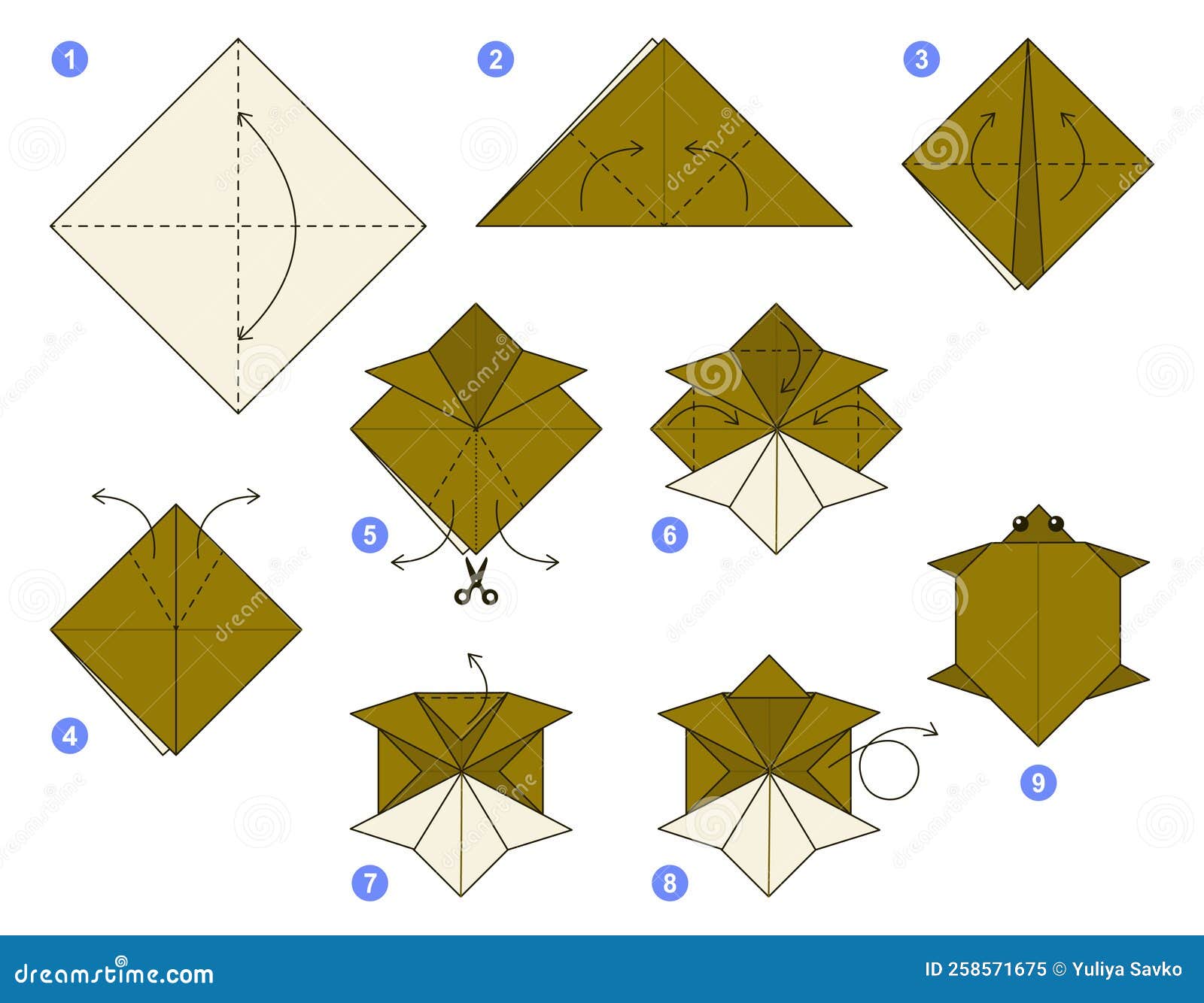 Origami Tutorial. Origami Scheme for Kids Turtle. Stock Vector ...