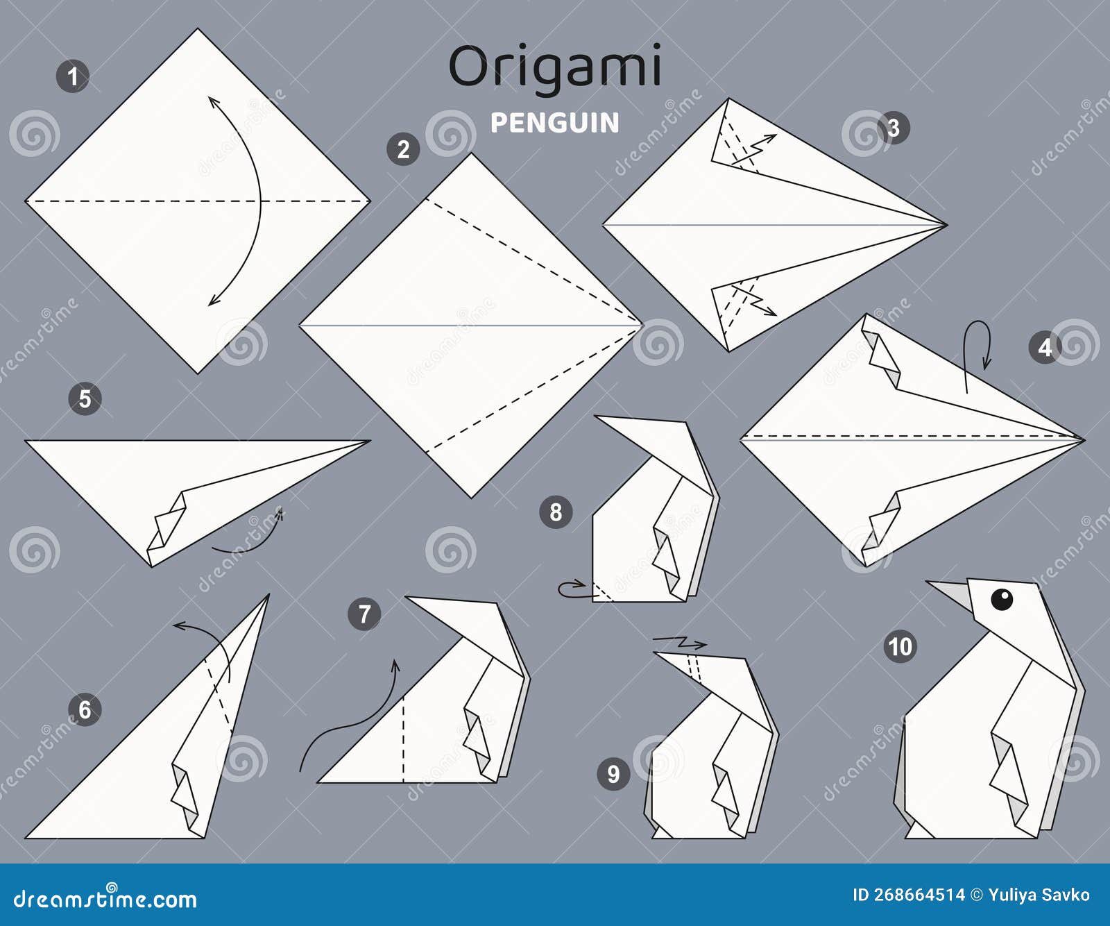 Origami Tutorial. Origami Scheme Penguin for Kids. Stock Vector ...