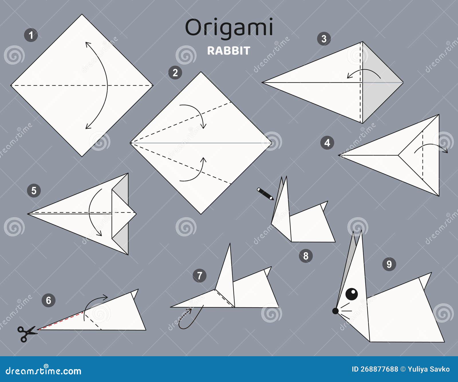 Origami Tutorial. Origami Scheme Rabbit for Kids . Stock Illustration ...