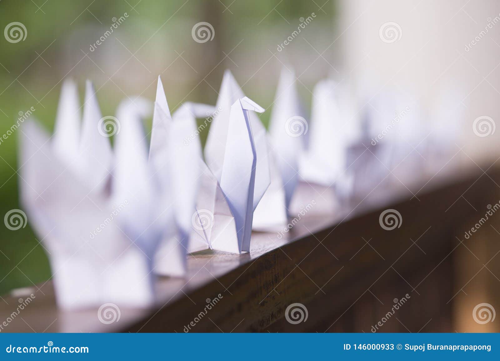 Origami White Paper Birds in a Row on the Balcony Selective Focus Stock ...