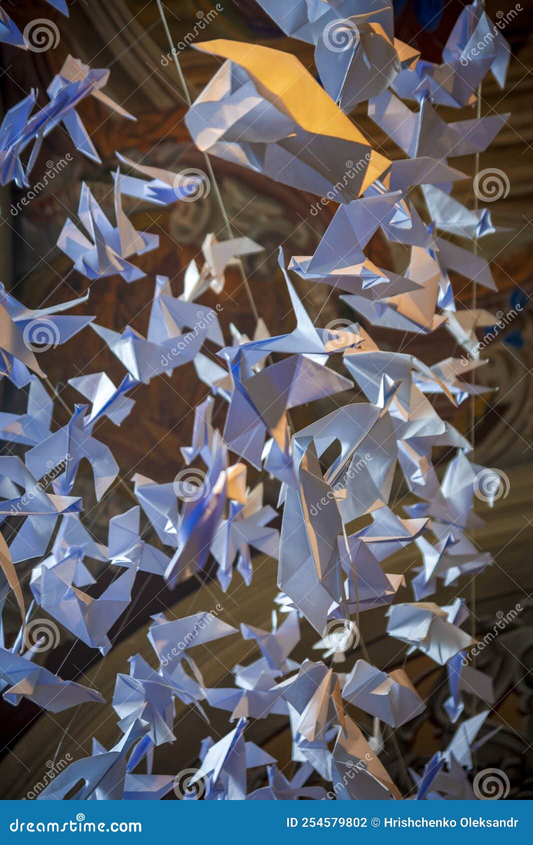 Origami White Paper Doves Hanging on a Rope Stock Photo - Image of bird ...