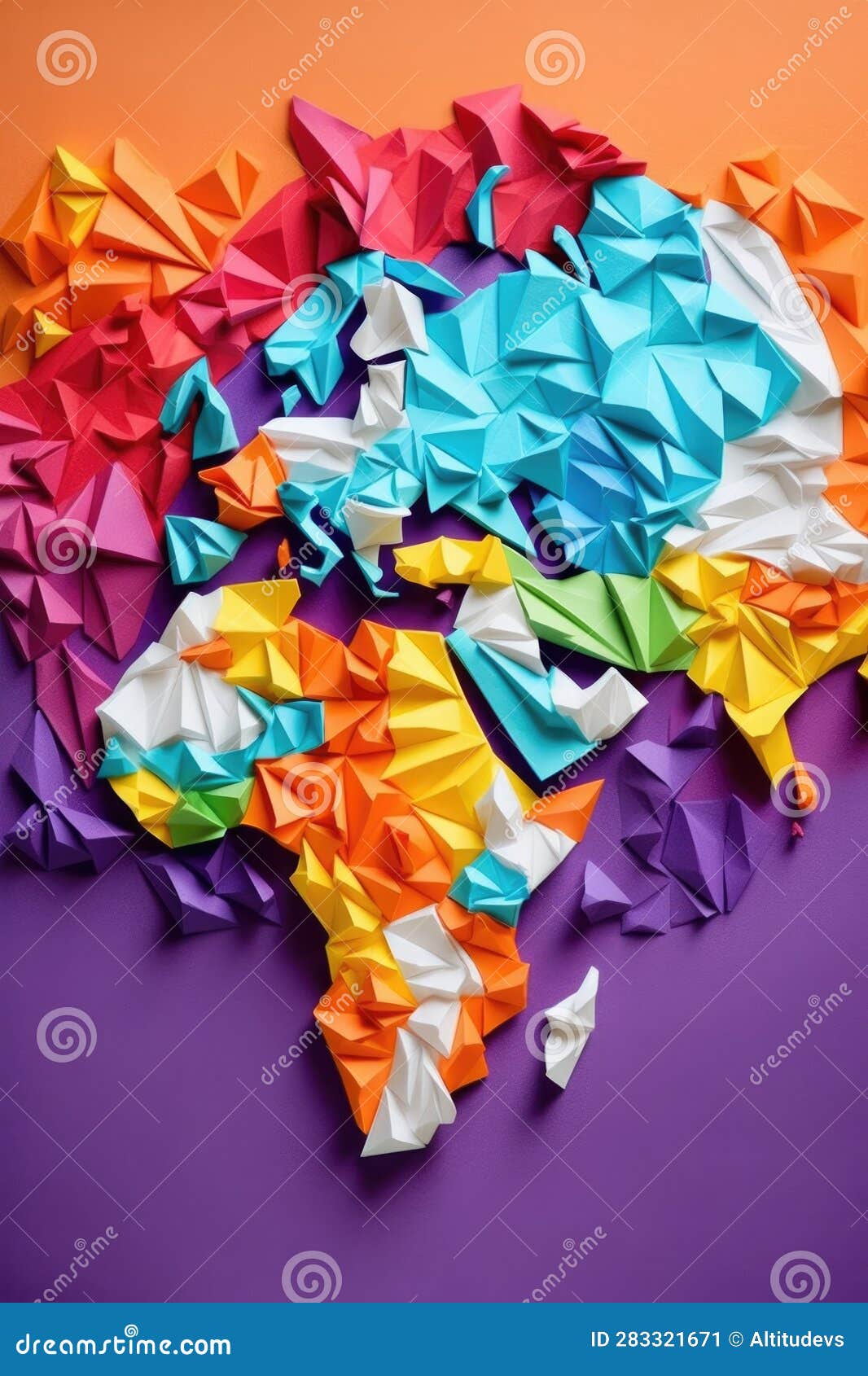 Origami World Map with Colorful Paper Stock Illustration - Illustration ...