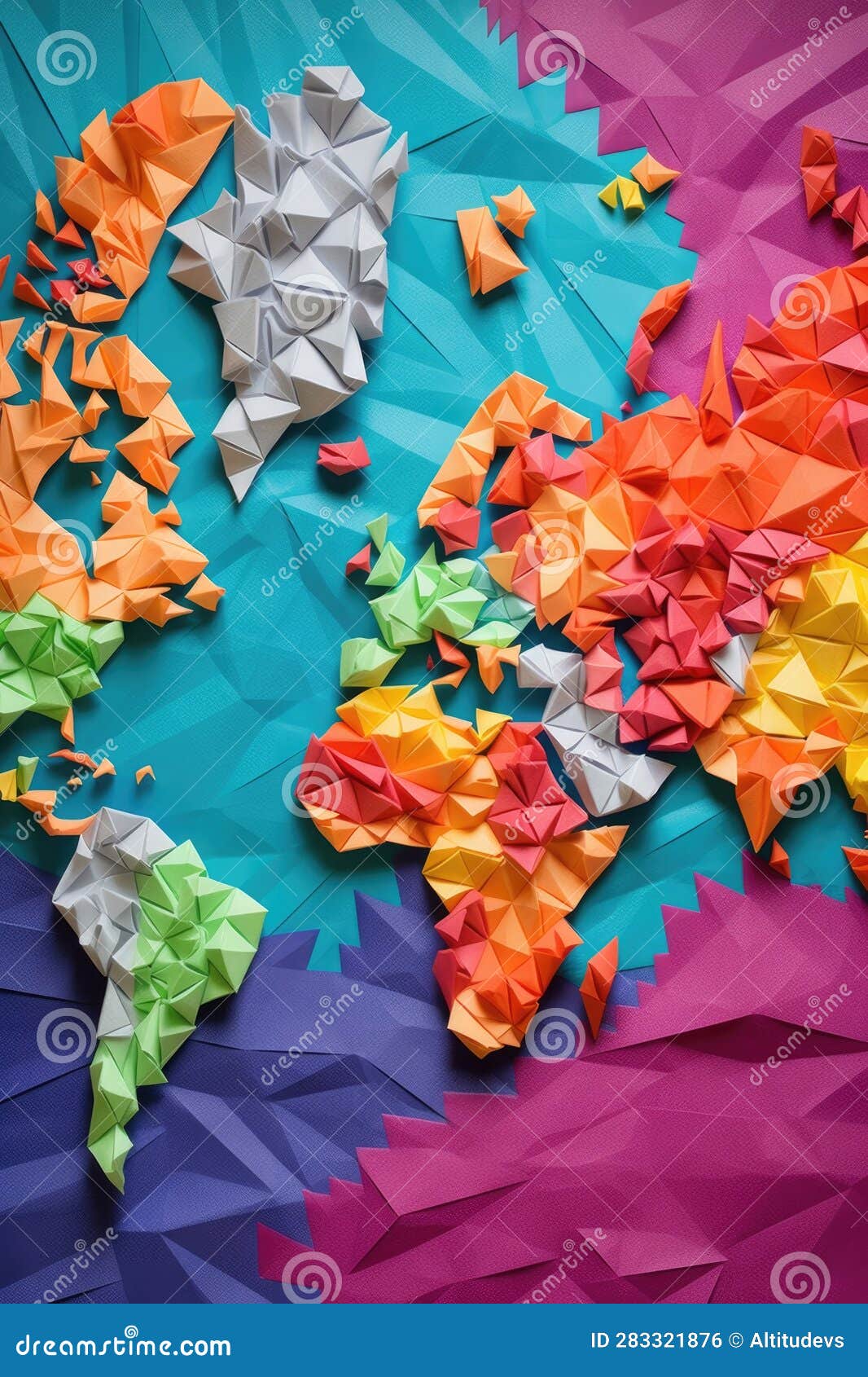 Origami World Map with Colorful Paper Stock Illustration - Illustration ...