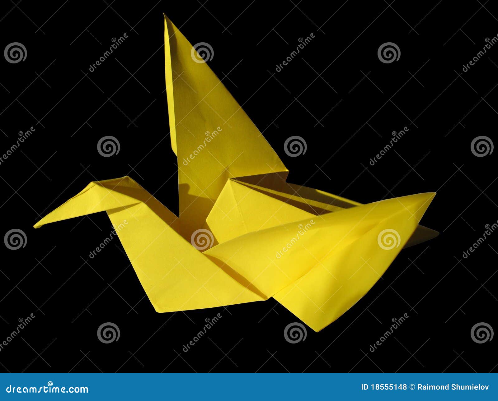 Origami Yellow Crane Isolated on Black Stock Photo - Image of crane ...