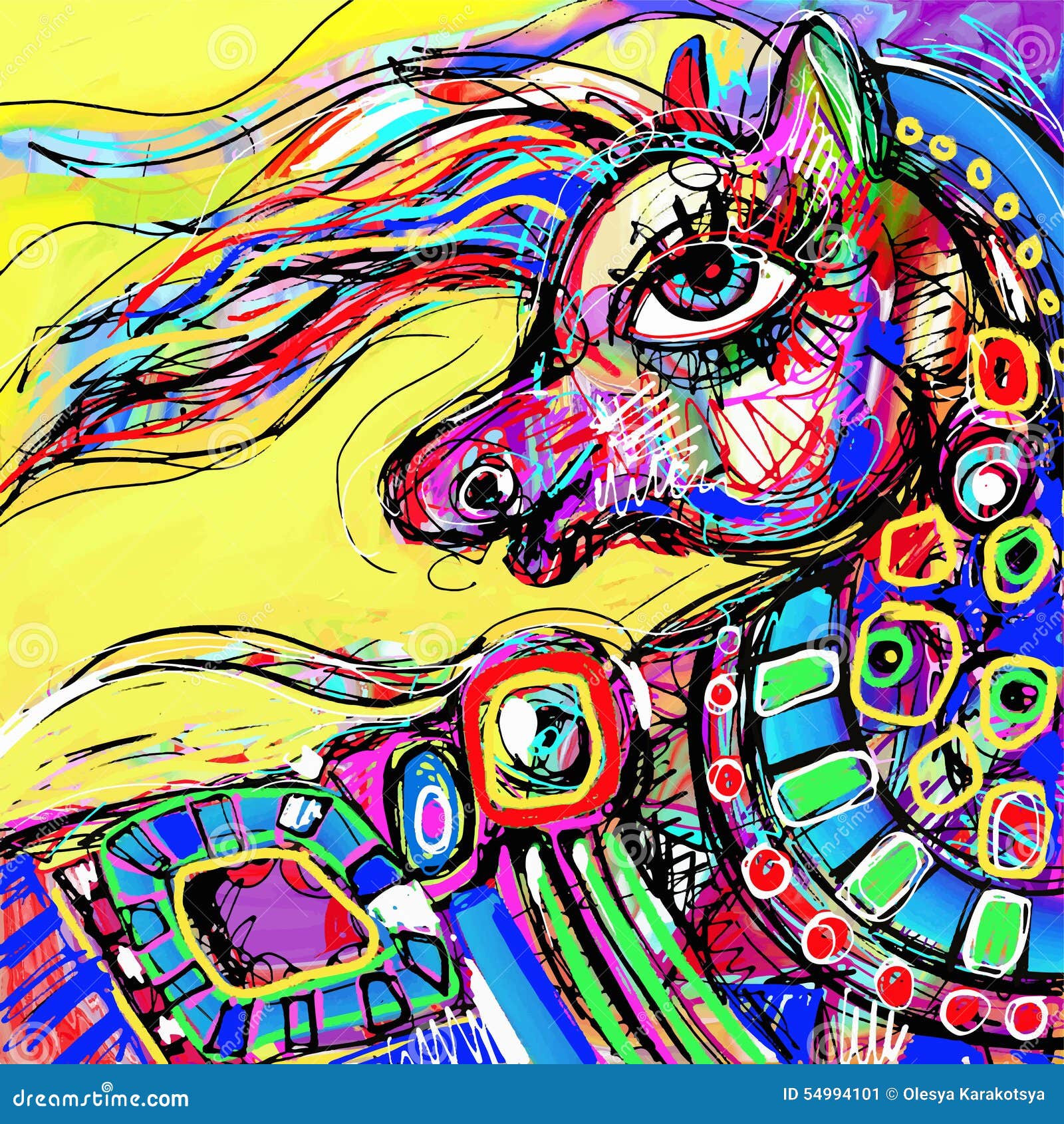 Original Abstract Digital Drawing of Colored Head Stock Vector ...