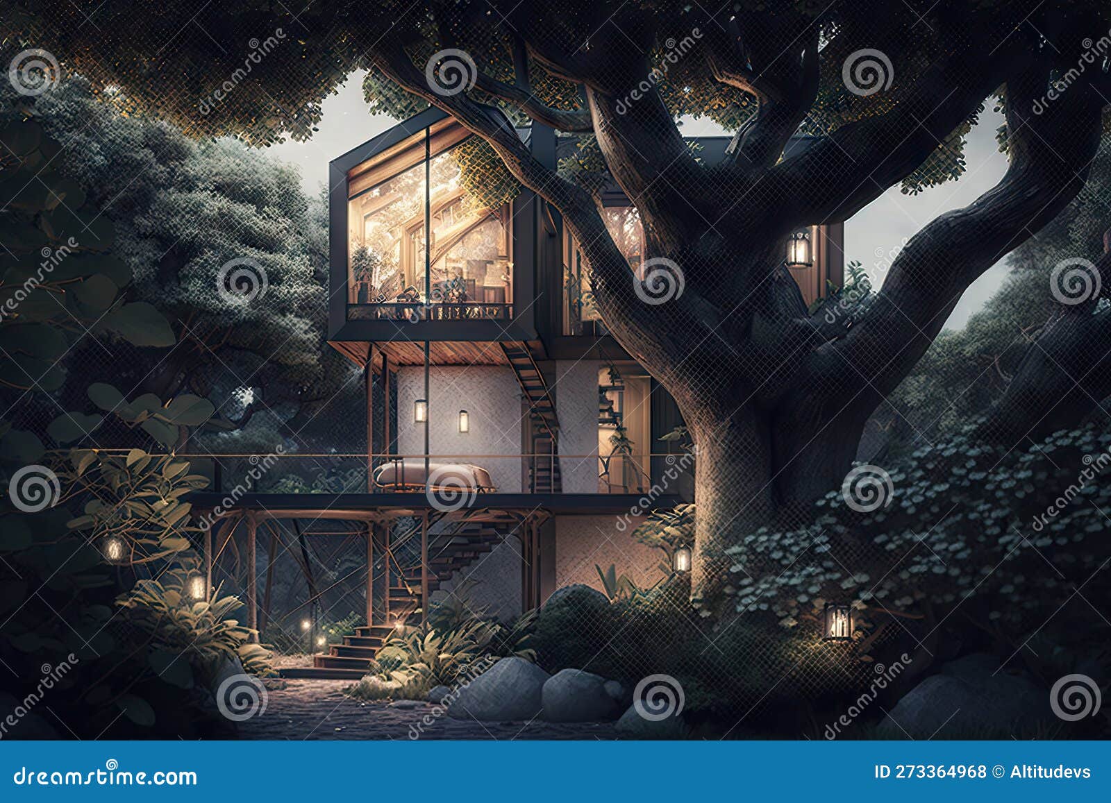 Original Architectural Project with House in Trees Cozy Backyard Stock ...