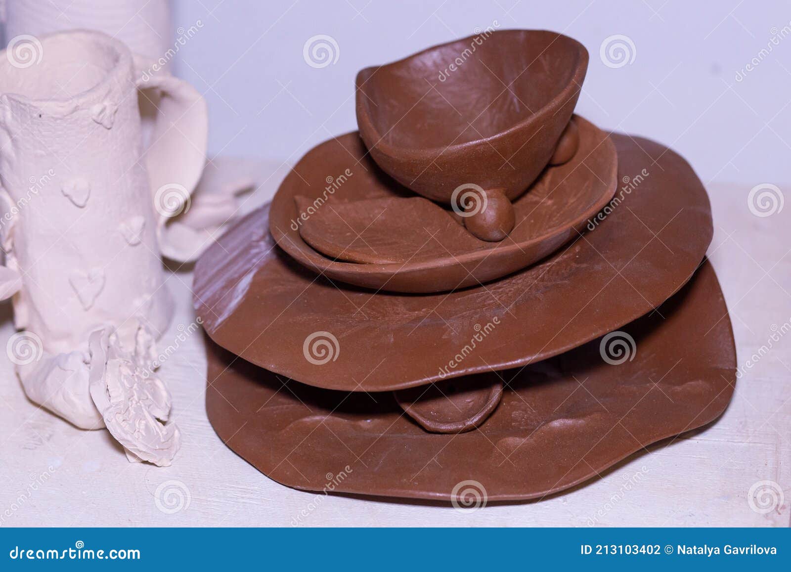 Original Brown Clay Plates in the Workshop Stock Photo - Image of retro ...