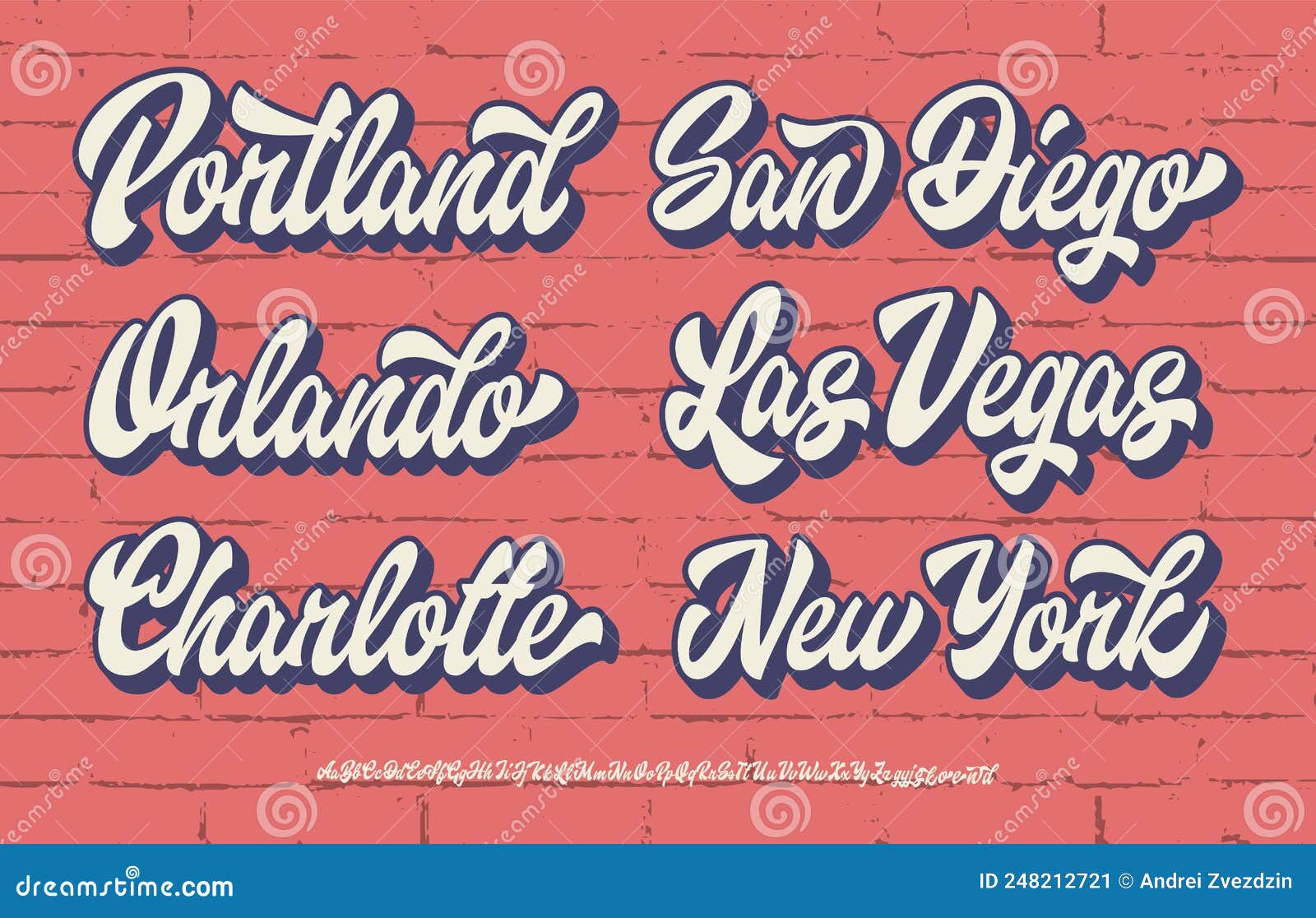 Original Brush Script Font with City Logos Stock Vector - Illustration ...