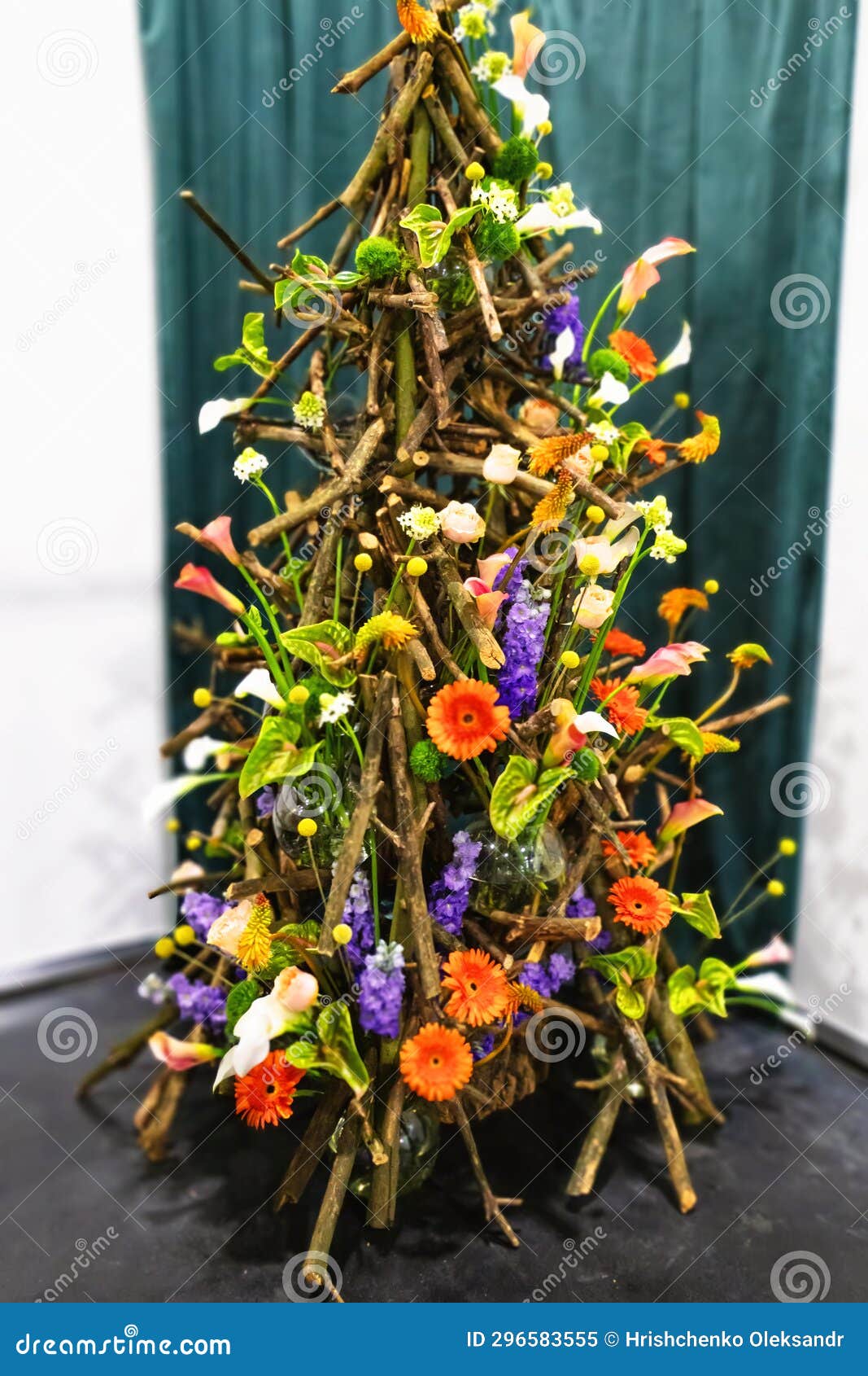 Original Christmas Tree Made of Sticks and Flowers Stock Image - Image ...