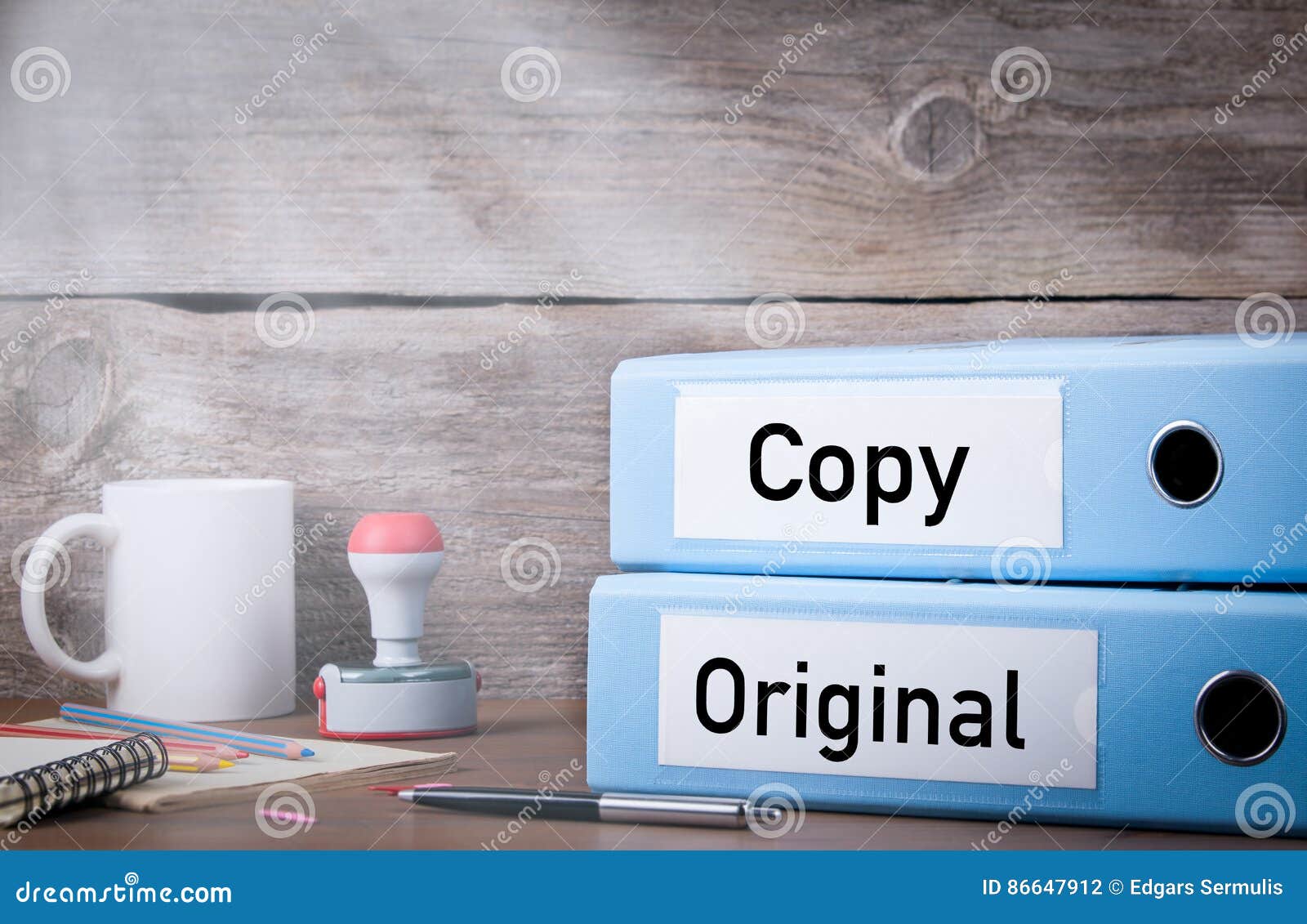 Original and Copy. Two Binders on Desk in the Office Stock Photo ...