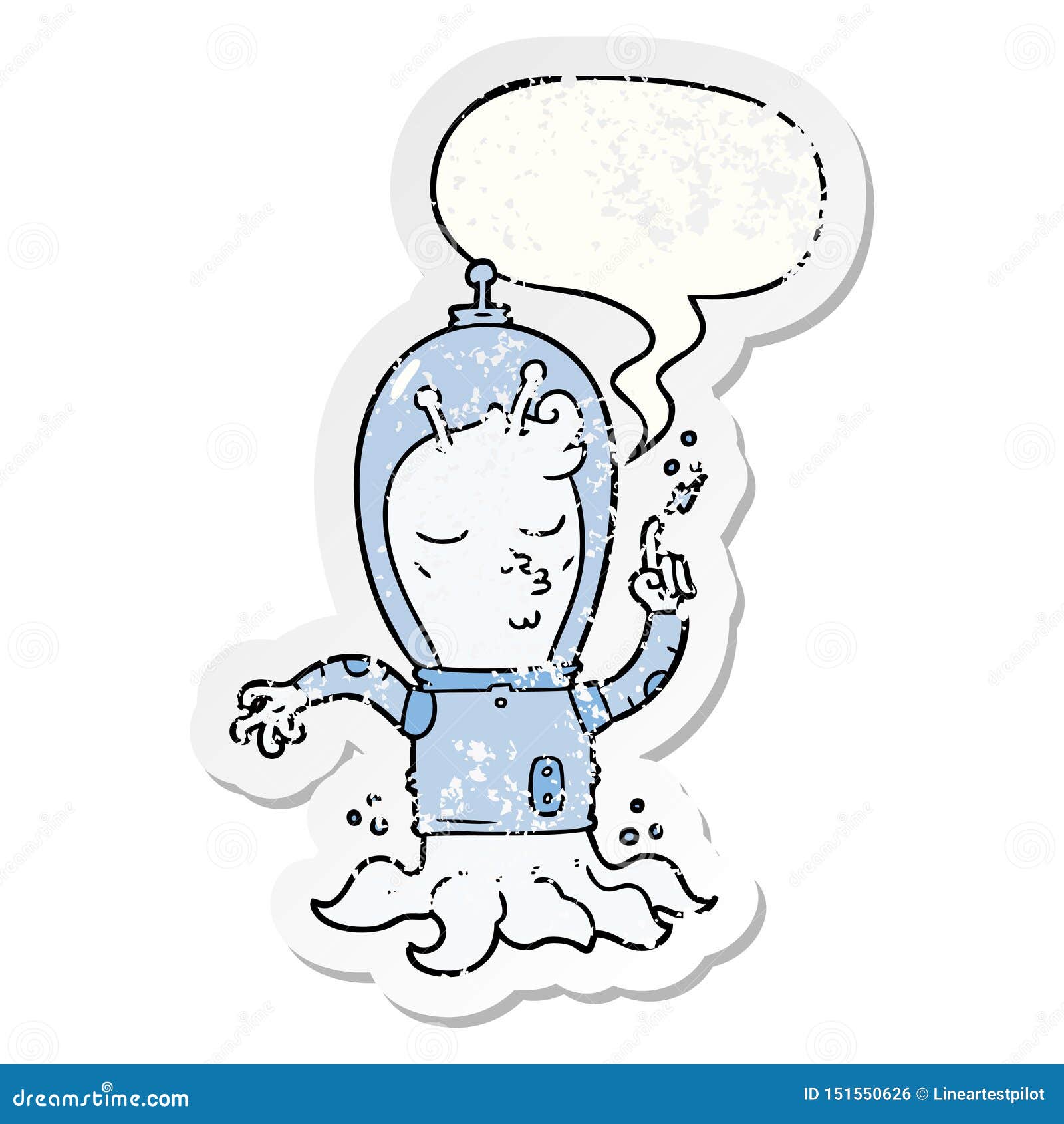 A Creative Cartoon Alien and Speech Bubble Distressed Sticker Stock ...