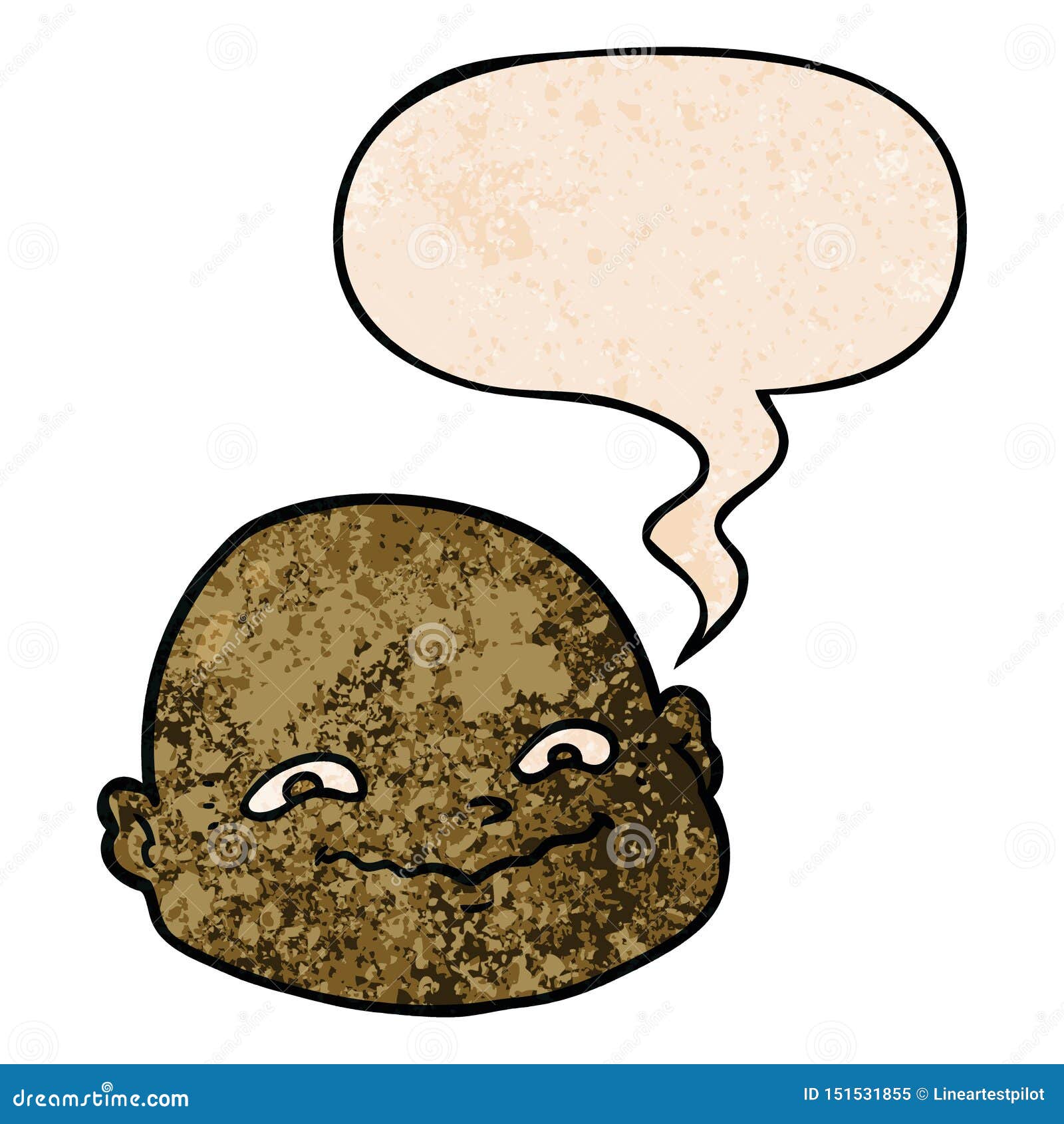 A Creative Cartoon Bald Man and Speech Bubble in Retro Texture Style ...