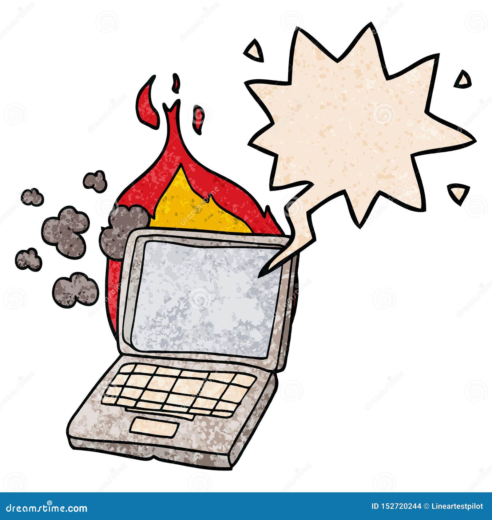 A Creative Cartoon Broken Laptop Computer and Speech Bubble in Retro ...