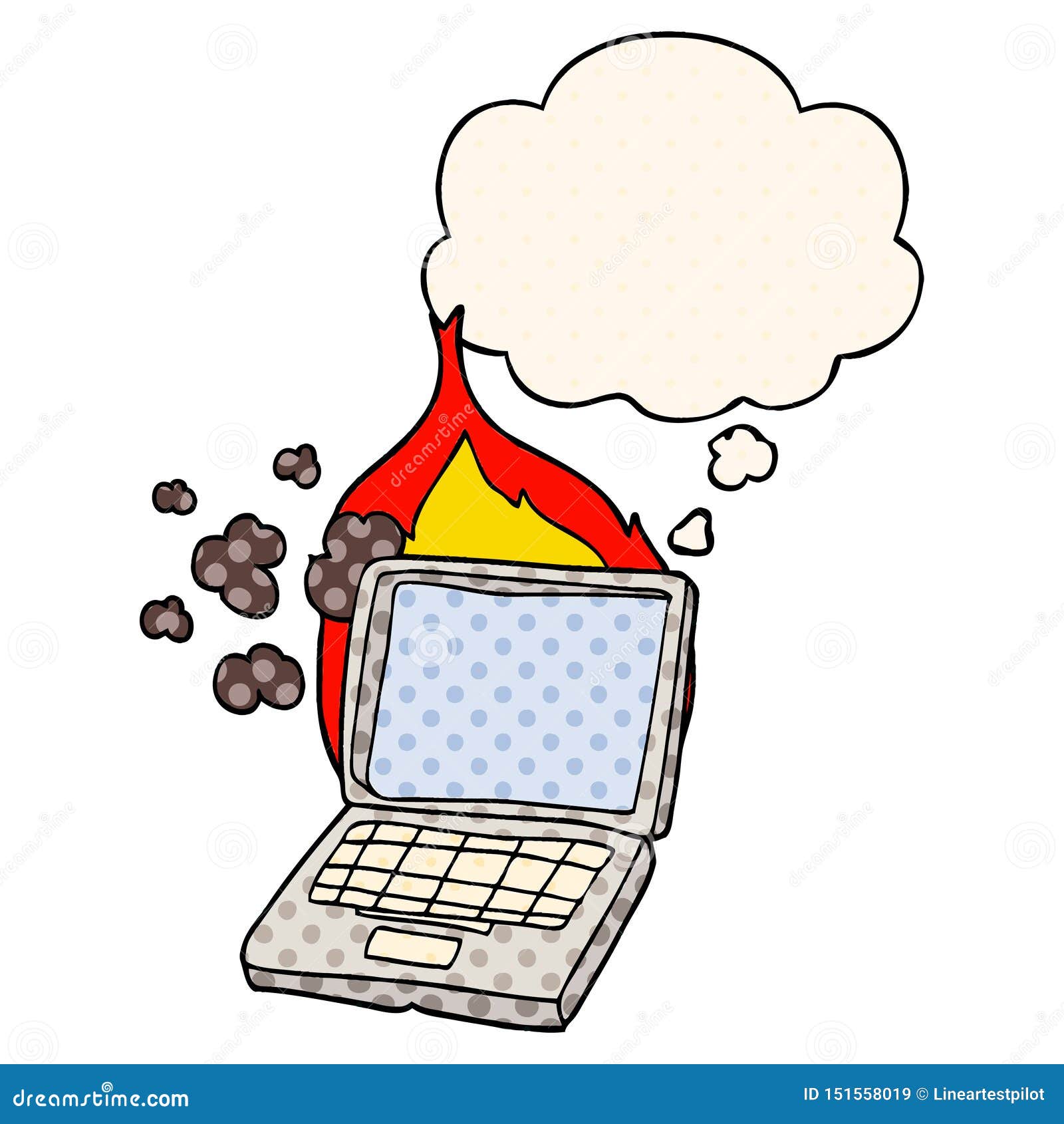 A Creative Cartoon Broken Laptop Computer and Thought Bubble in Comic ...