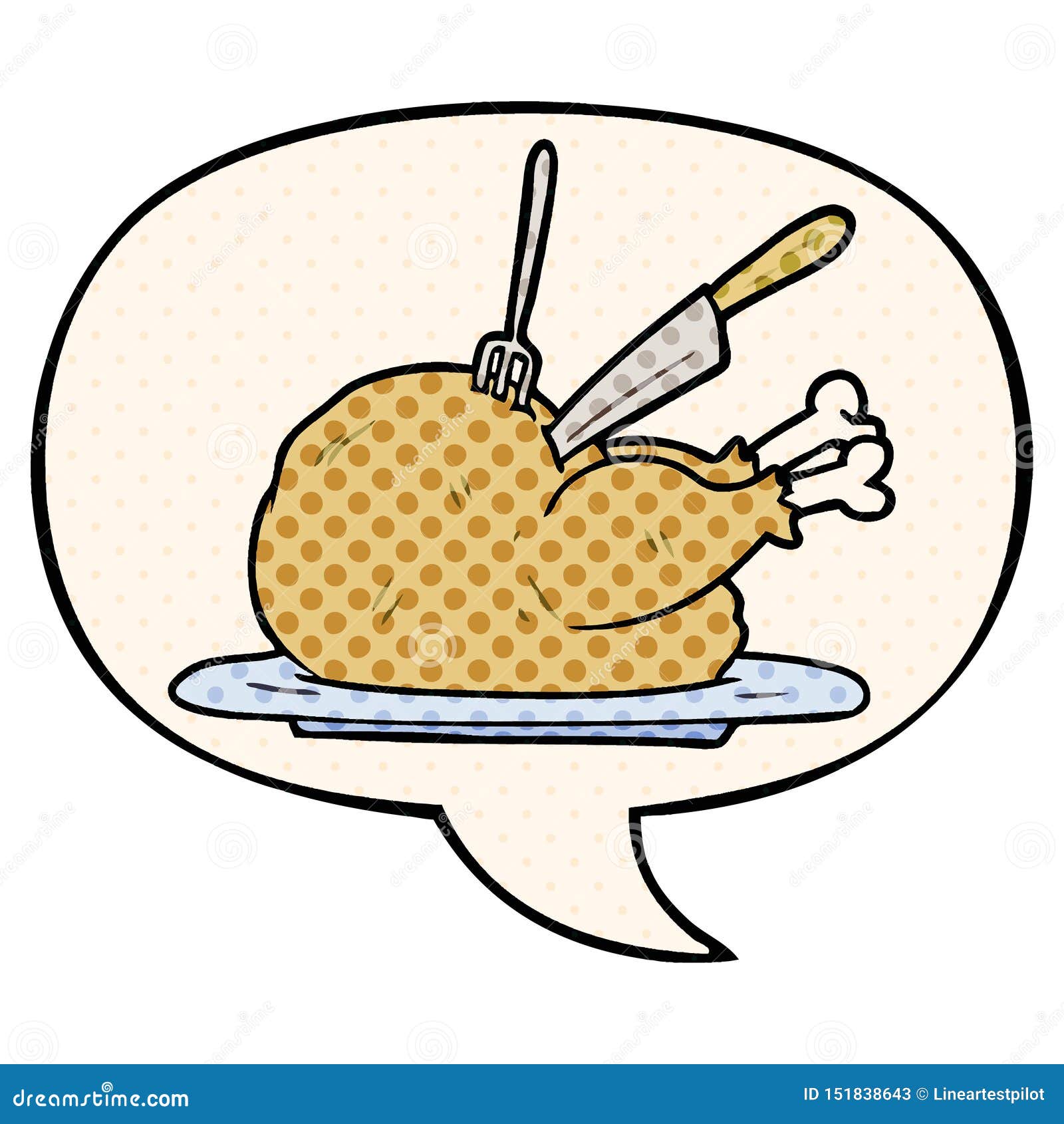 A Creative Cartoon Cooked Turkey Being Carved and Speech Bubble in ...