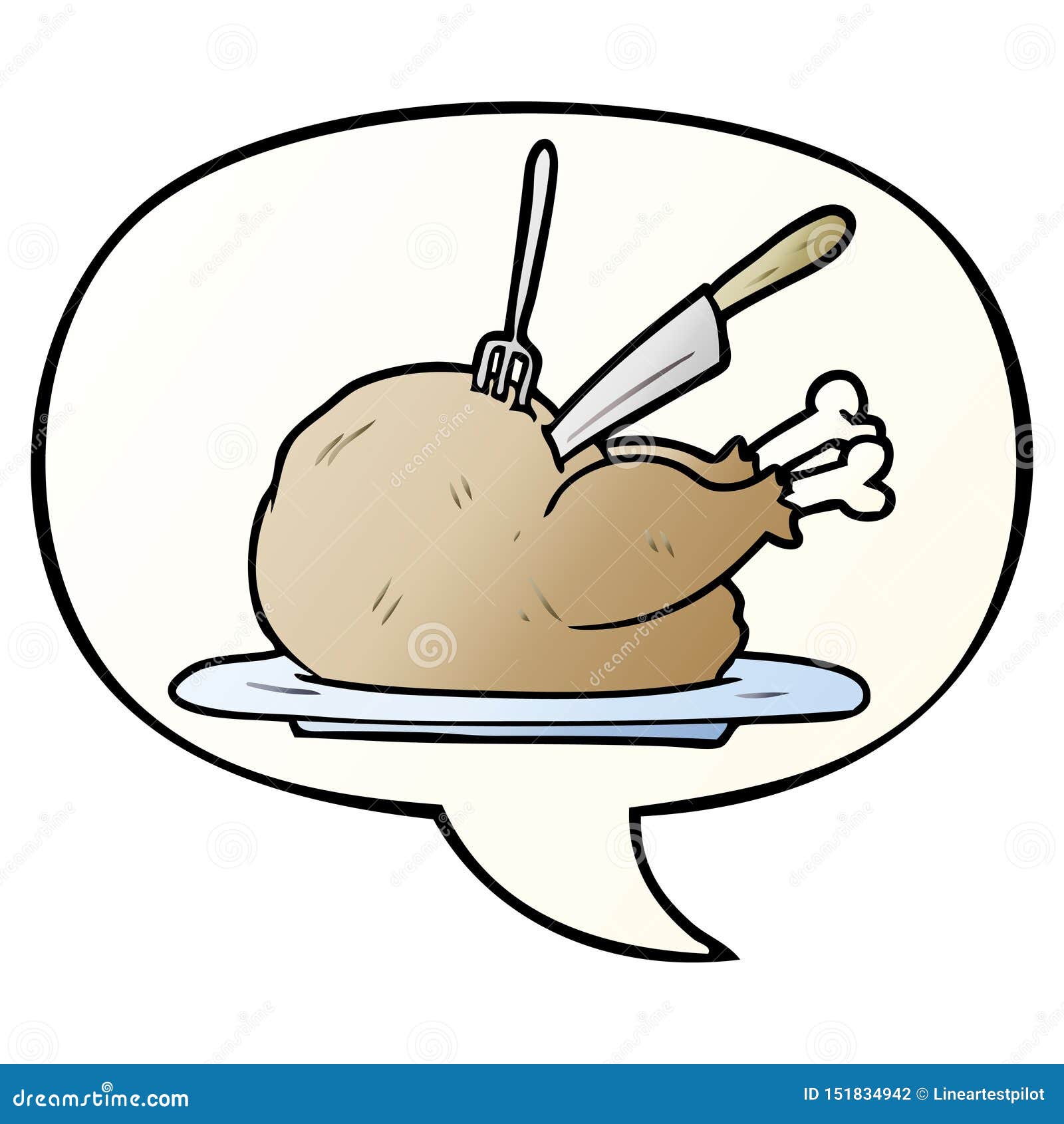 A Creative Cartoon Cooked Turkey Being Carved and Speech Bubble in ...