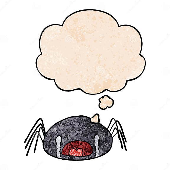 A Creative Cartoon Crying Spider and Thought Bubble in Grunge Texture ...