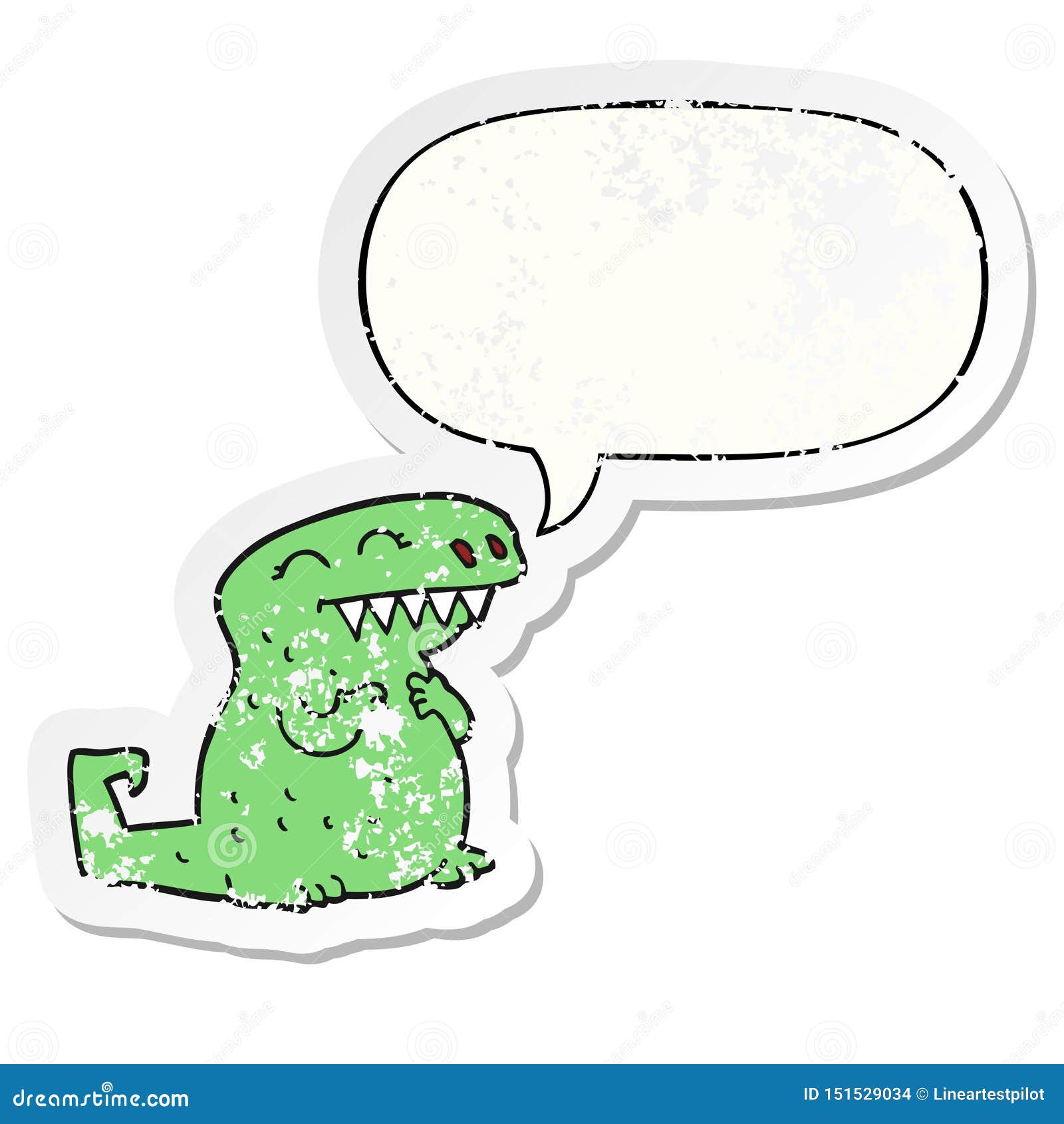 A Creative Cartoon Dinosaur and Speech Bubble Distressed Sticker Stock ...