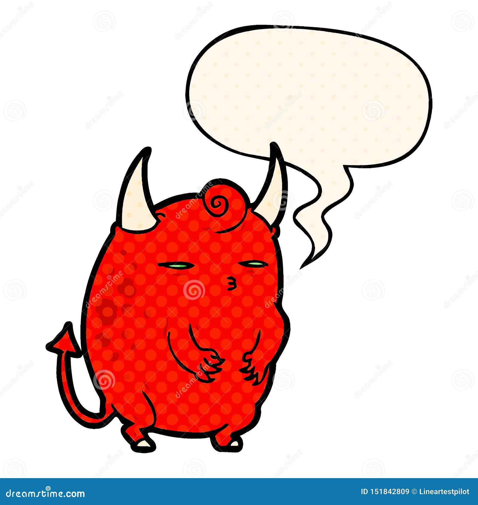 A Creative Cartoon Fat Little Halloween Devil and Speech Bubble in ...
