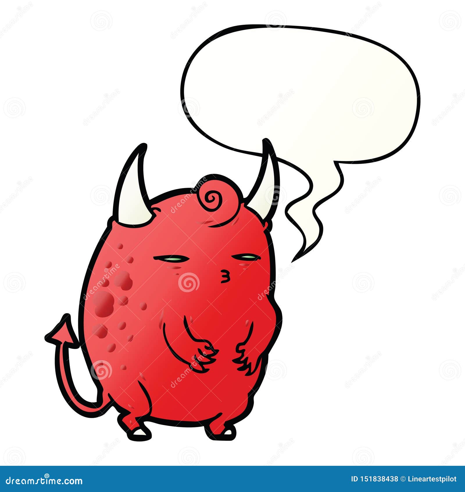 A Creative Cartoon Fat Little Halloween Devil and Speech Bubble in ...
