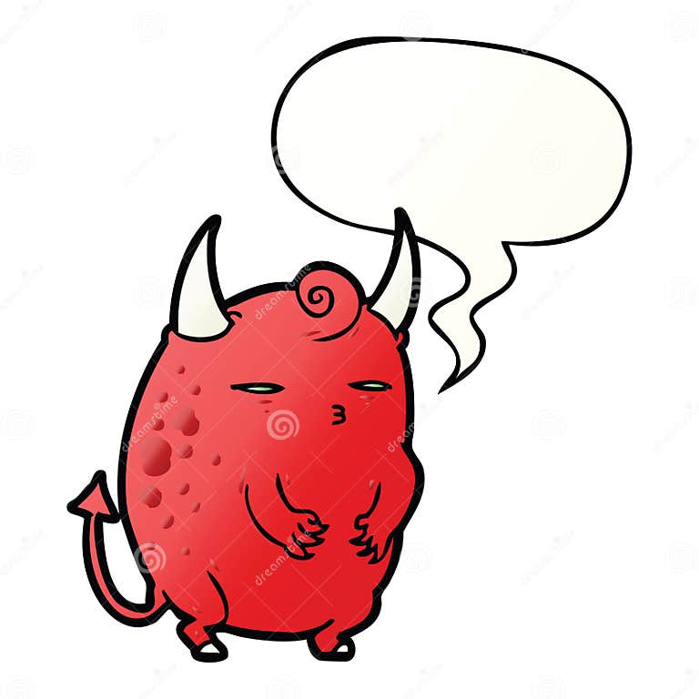 A Creative Cartoon Fat Little Halloween Devil and Speech Bubble in ...