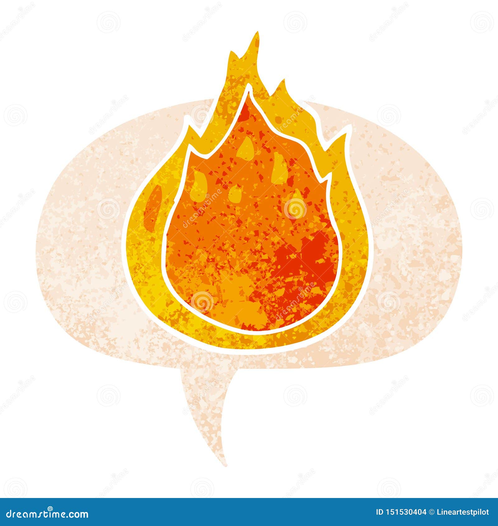 A Creative Cartoon Fire and Speech Bubble in Retro Textured Style Stock ...