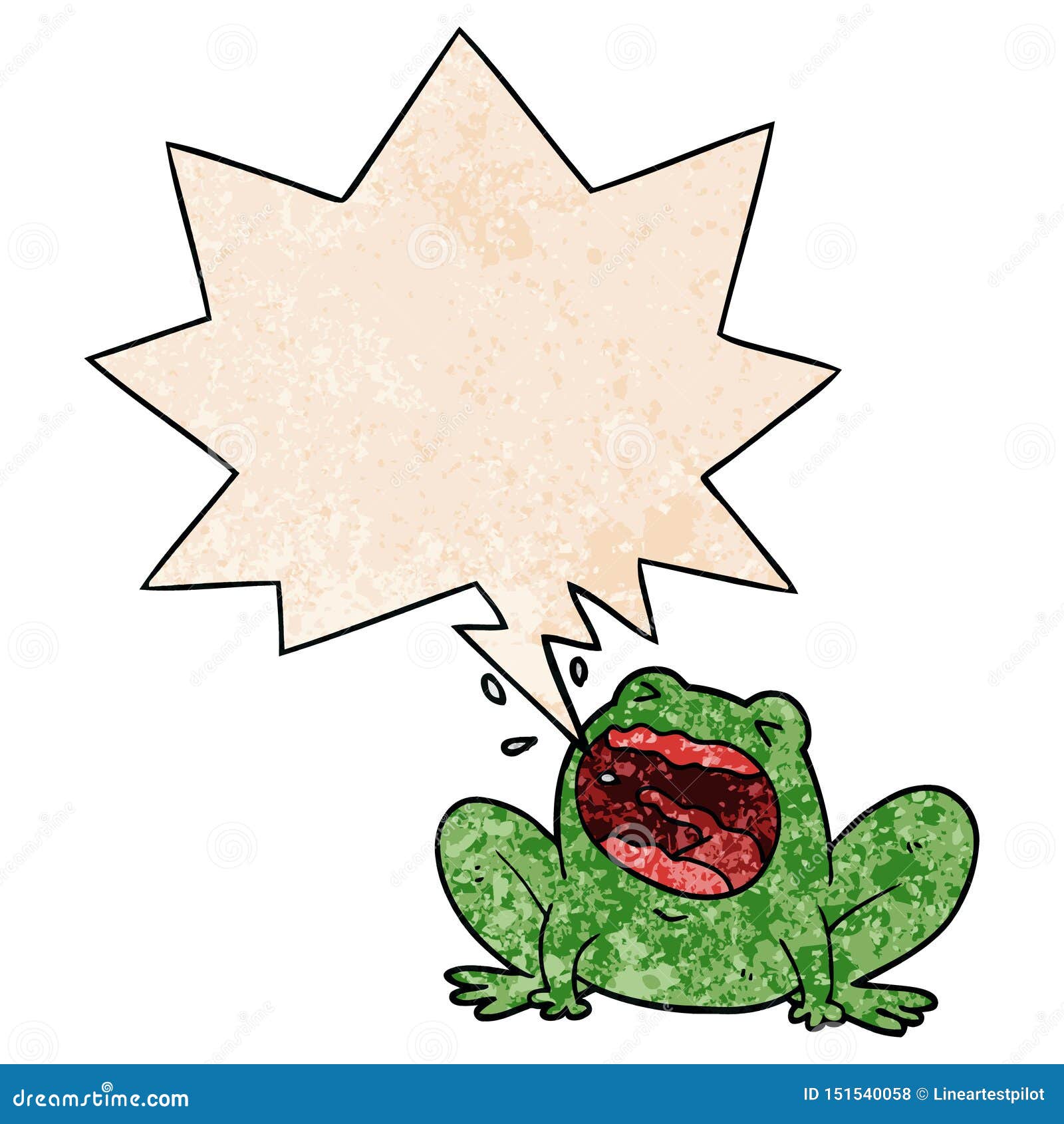 A Creative Cartoon Frog Shouting and Speech Bubble in Retro Texture ...
