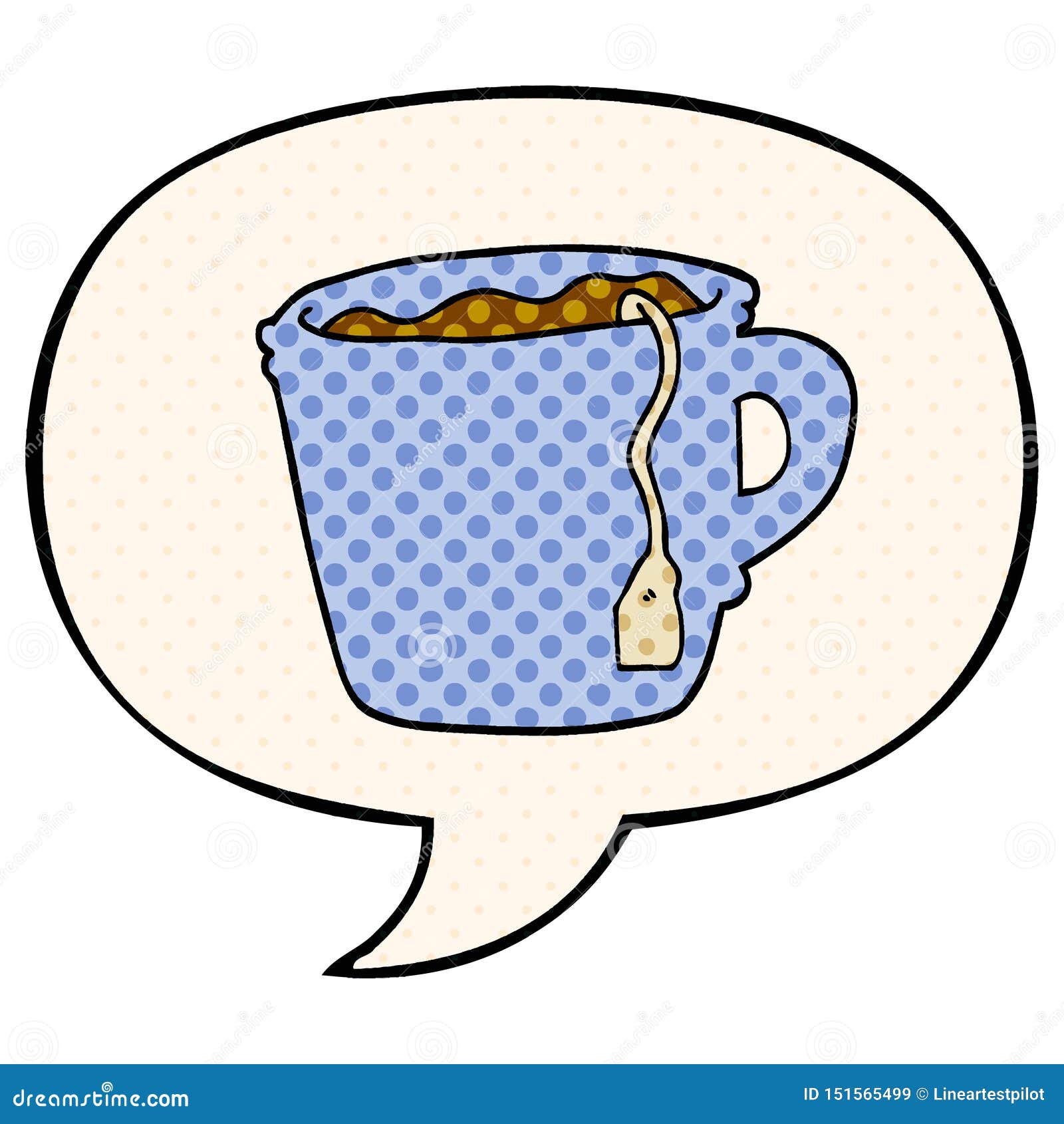 A Creative Cartoon Hot Cup of Tea and Speech Bubble in Comic Book Style ...
