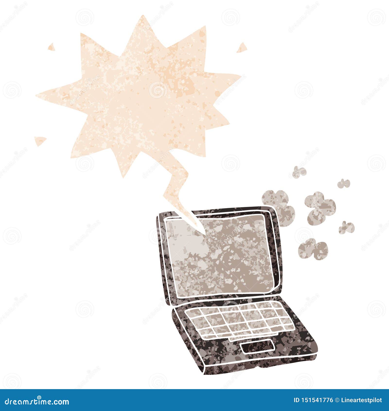 A Creative Cartoon Laptop Computer and Speech Bubble in Retro Textured ...