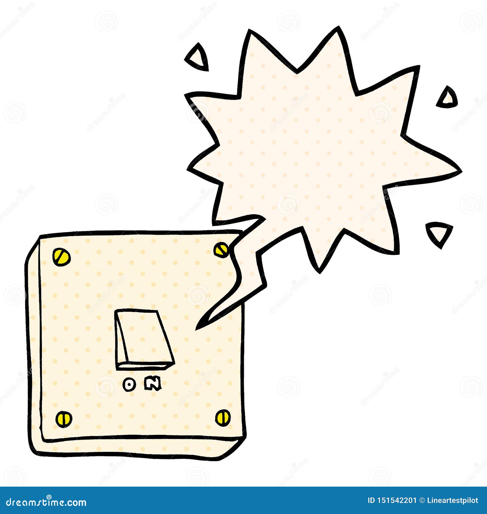 A Creative Cartoon Light Switch and Speech Bubble in Comic Book Style ...