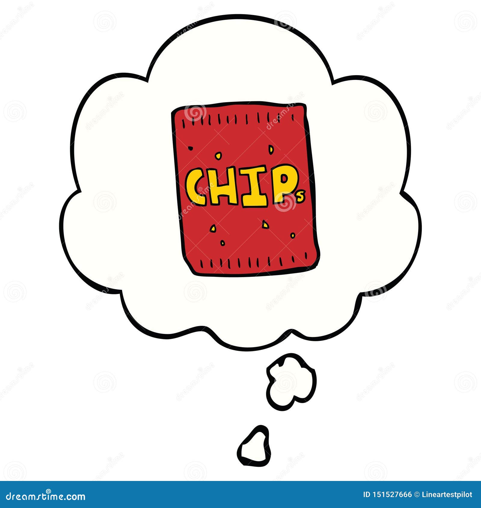 A Creative Cartoon Packet of Chips and Thought Bubble Stock Vector ...