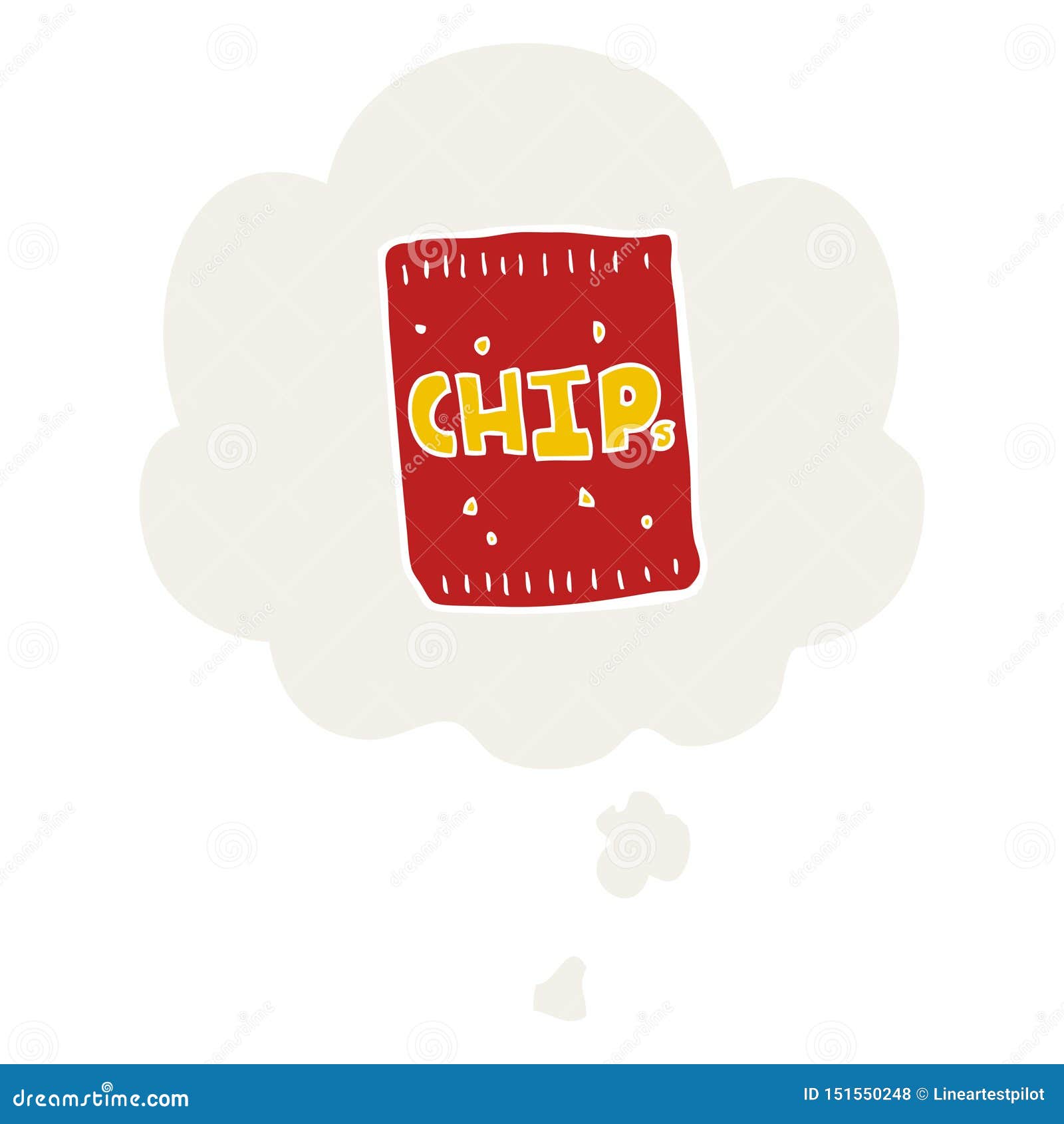 A Creative Cartoon Packet of Chips and Thought Bubble in Retro Style ...