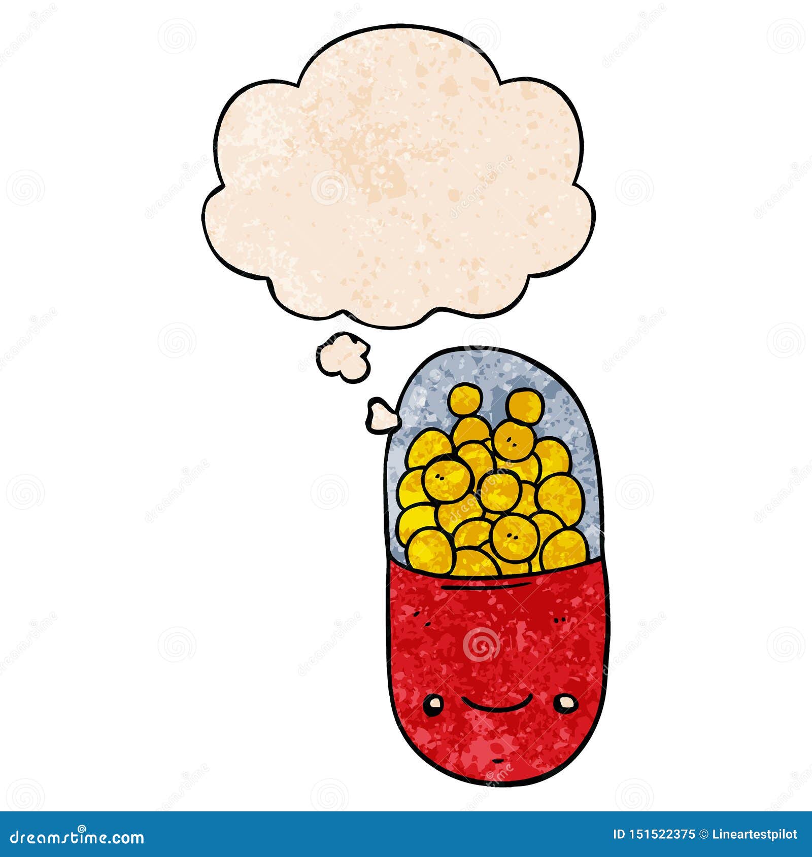 A Creative Cartoon Pill and Thought Bubble in Grunge Texture Pattern ...