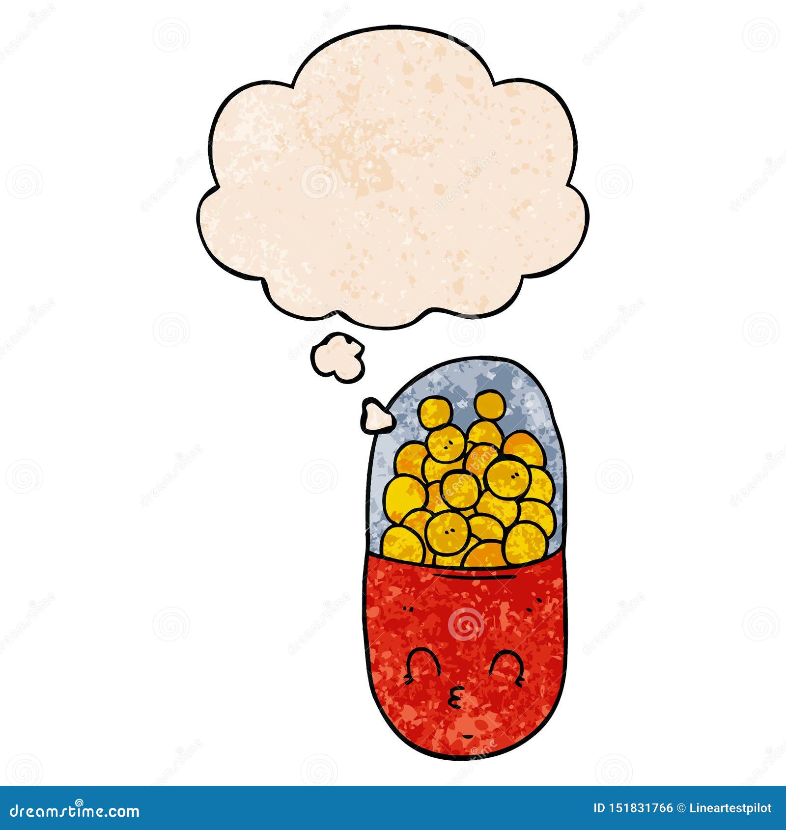 A Creative Cartoon Pill and Thought Bubble in Grunge Texture Pattern ...