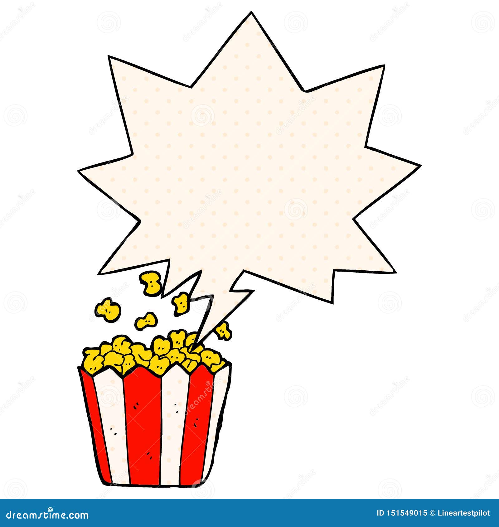 A Creative Cartoon Popcorn and Speech Bubble in Comic Book Style Stock ...