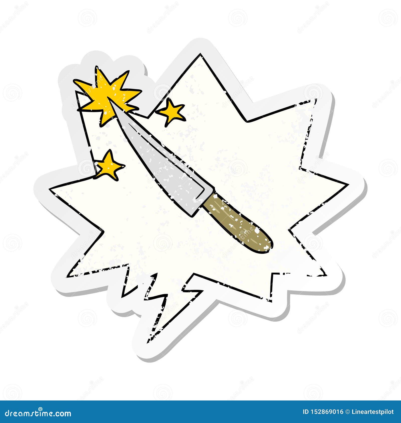 A Creative Cartoon Sharp Kitchen Knife and Speech Bubble Distressed ...