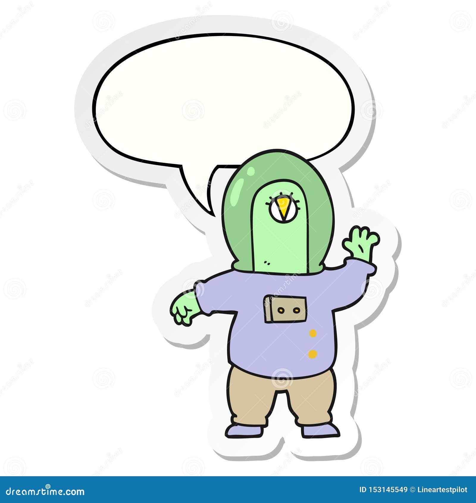 A Creative Cartoon Space Alien and Speech Bubble Sticker Stock Vector ...