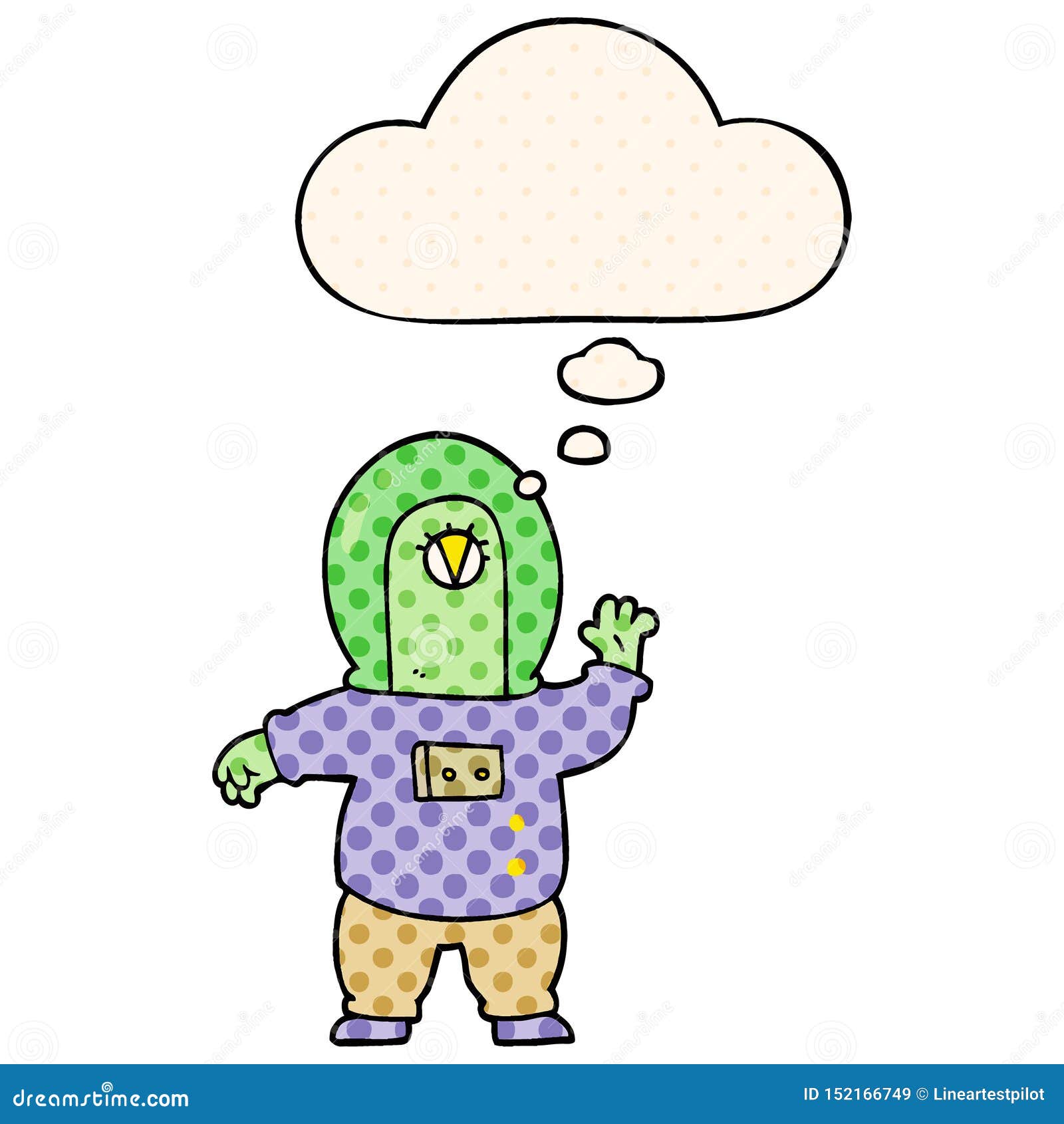 A Creative Cartoon Space Alien and Thought Bubble in Comic Book Style ...