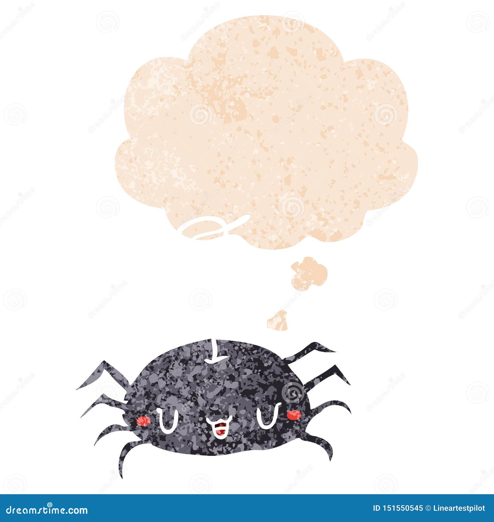 A Creative Cartoon Spider and Thought Bubble in Retro Textured Style ...